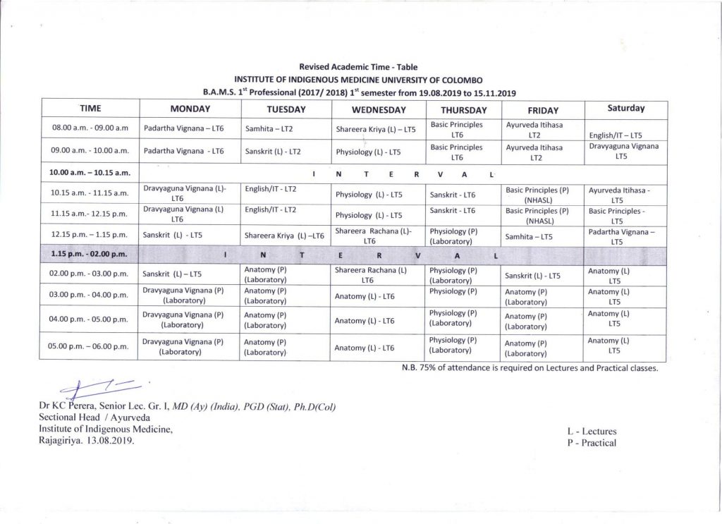 Revised Academic Time Table Level I B.A.M.S(2017/2018) Semester I ...