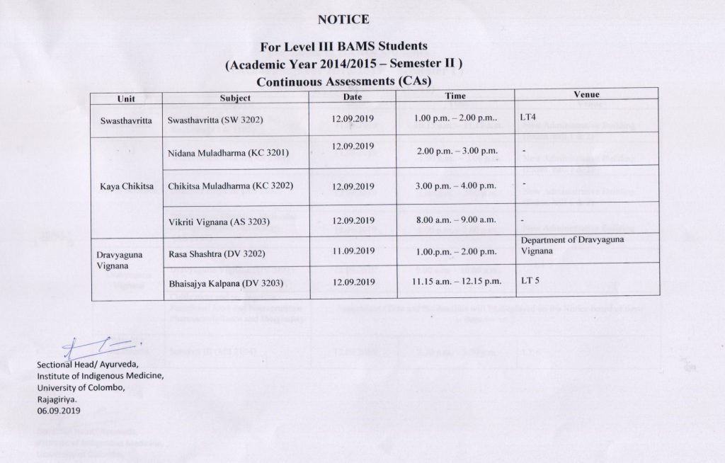 Level III BAMS Students (2014/2015 – Semester II) (CAs) | Faculty of ...