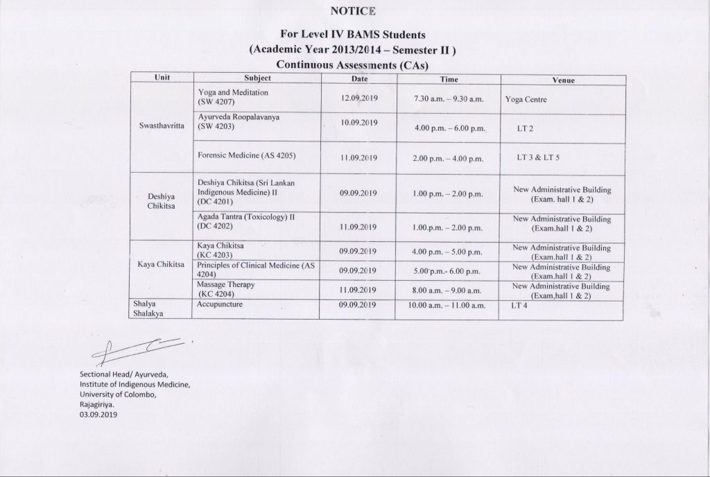 Continuous Assessments(CAs) Time Table For Level IV-BAMS Students(Academic Year 2013/2014 ...