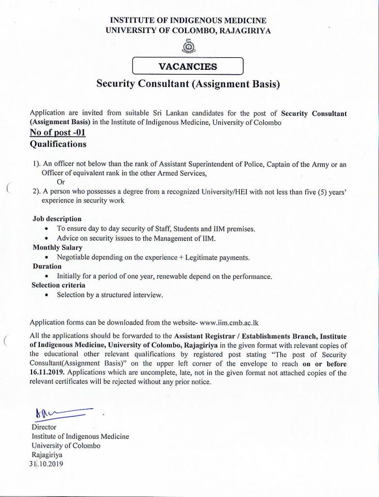 Vacancies: Security Consultant (Assignment Basis) | Faculty of ...