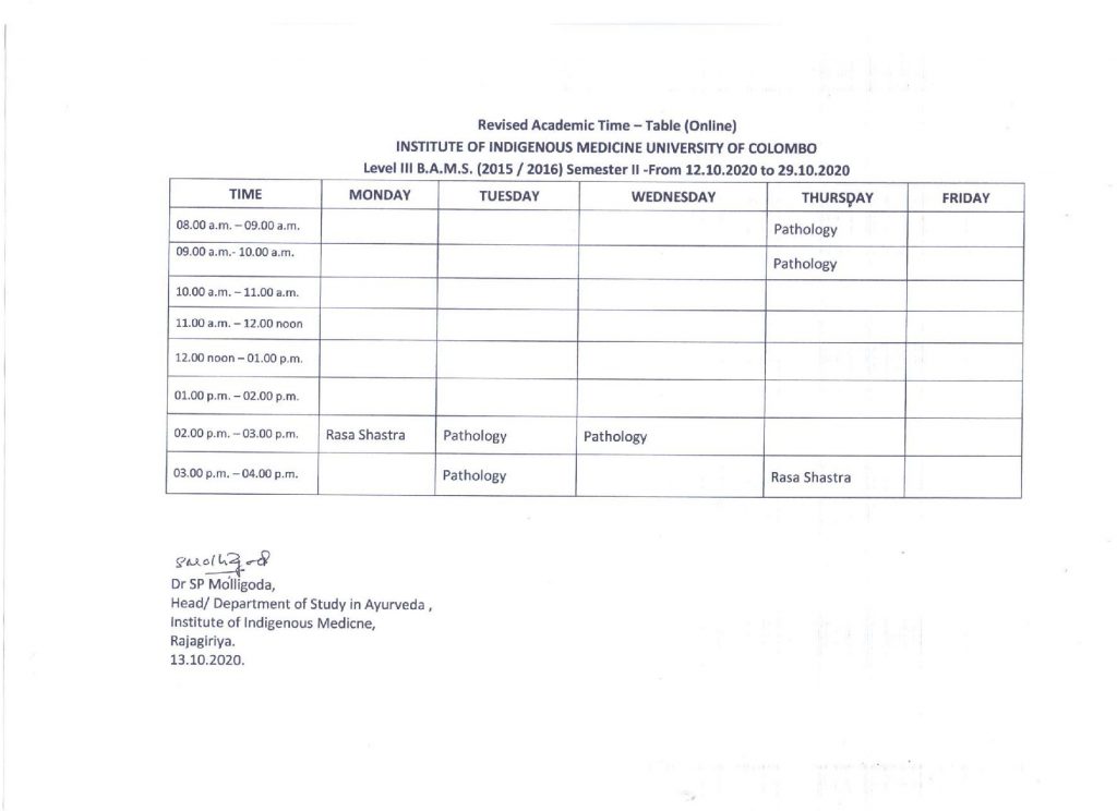 Revised Academic Time – Table (Online) Level 1, 2,3,4 & 5 B.A.M.S ...
