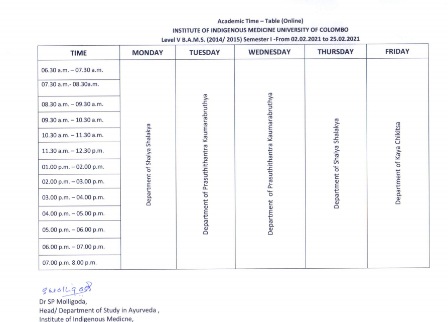 Level V (2014/2015) First Semester Academic Time Table | Faculty of ...