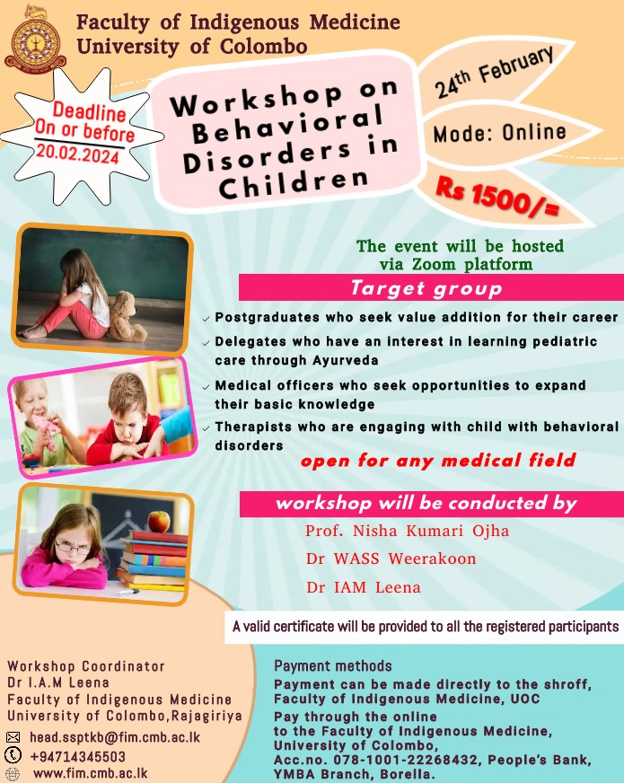 Workshop on Behavioral Disorders in Children | Faculty of Indigenous ...